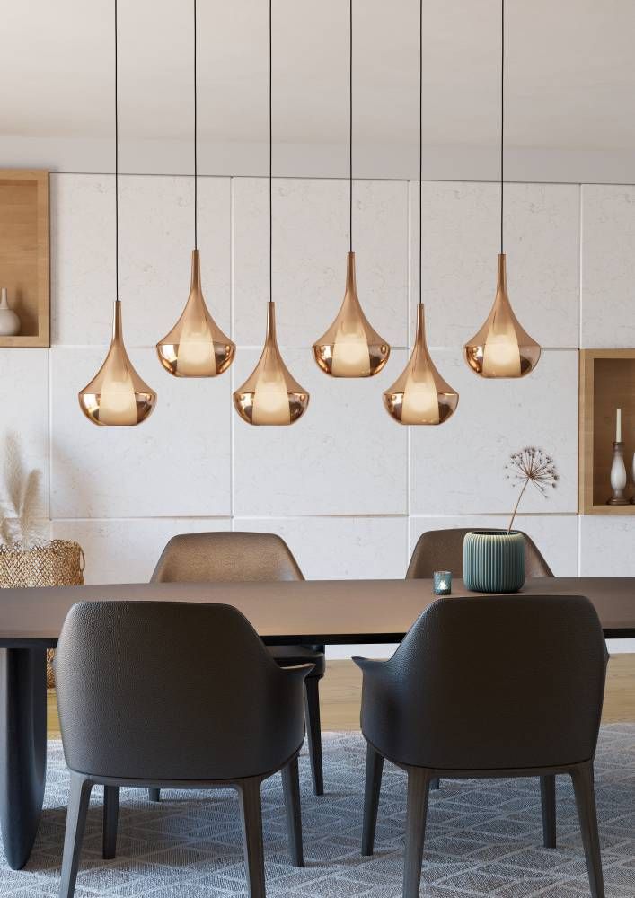 Eglo Almoster hanglamp 6x E27 koper glas gestoomd druppelvorm