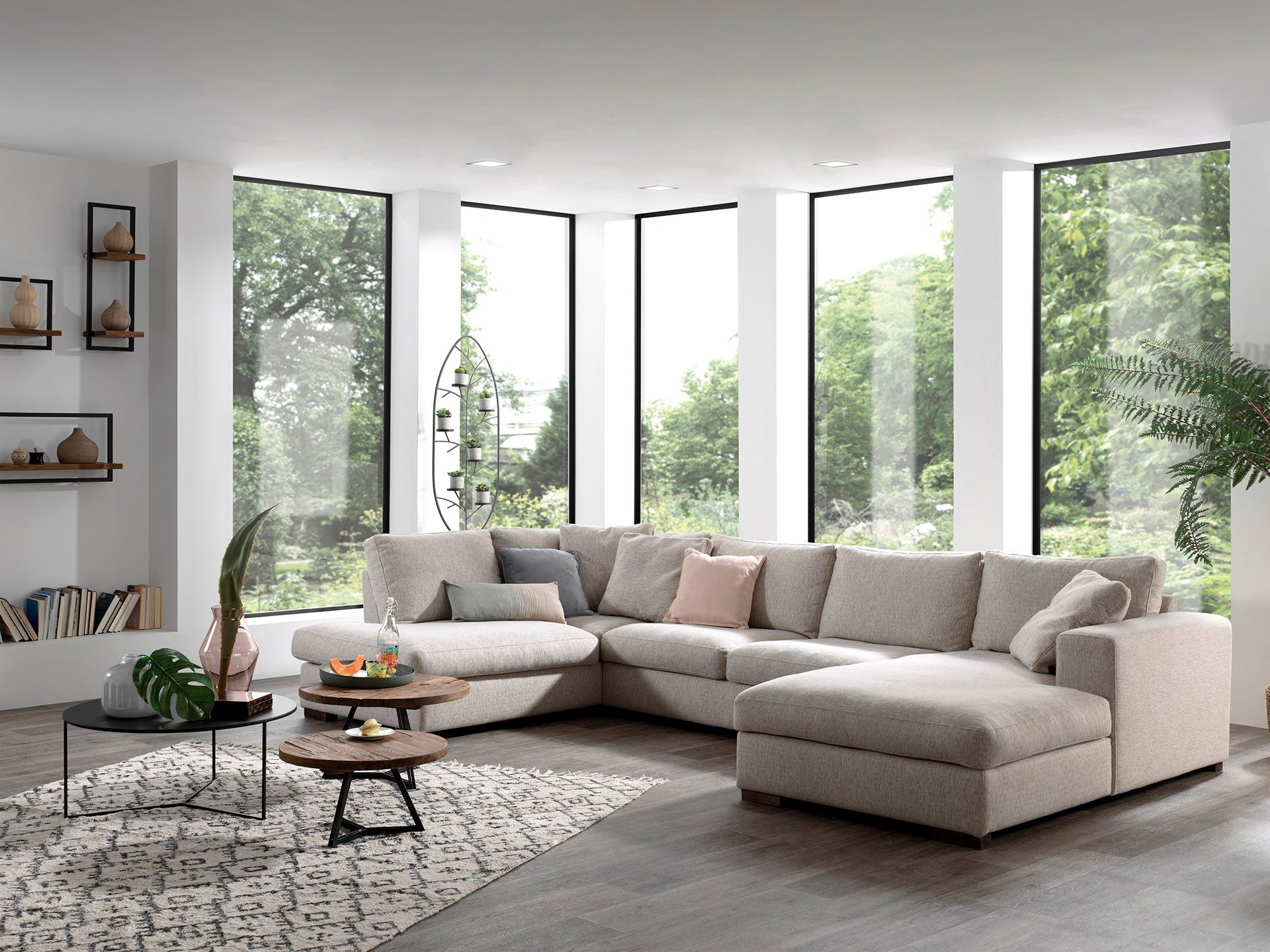 Landelijke u-zetel Santiago beige stof