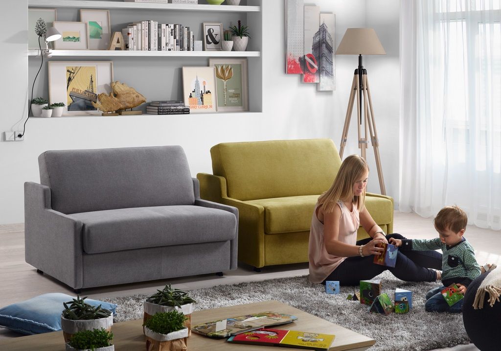 Zetelbed EMANTI met pocketverenmatras - Dolfijn - grijs - B116 x D100 x ...