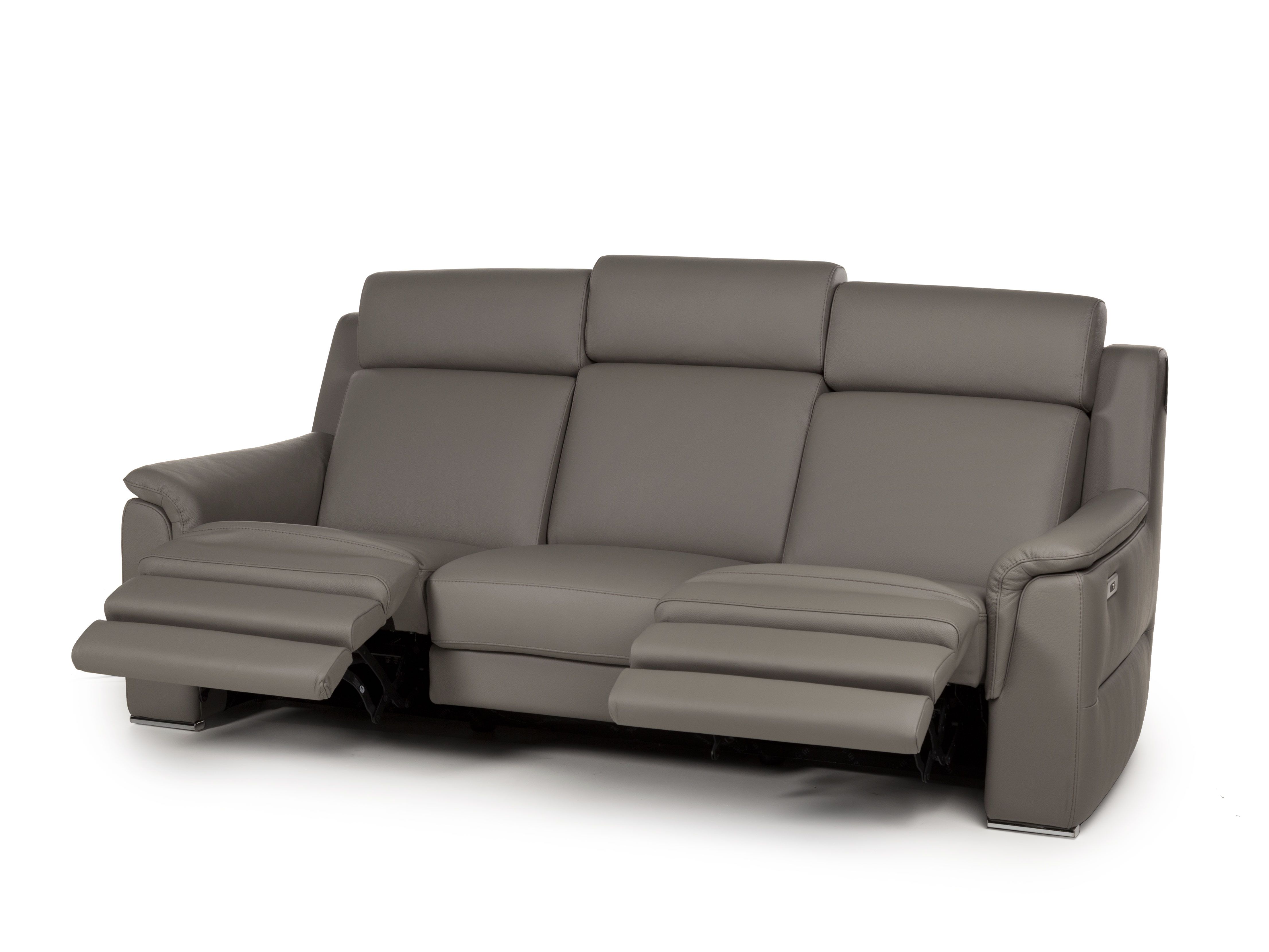 Zetel 3-zit met elektrische relaxen ADRIEN - Leder Elefante taupe B222 ...