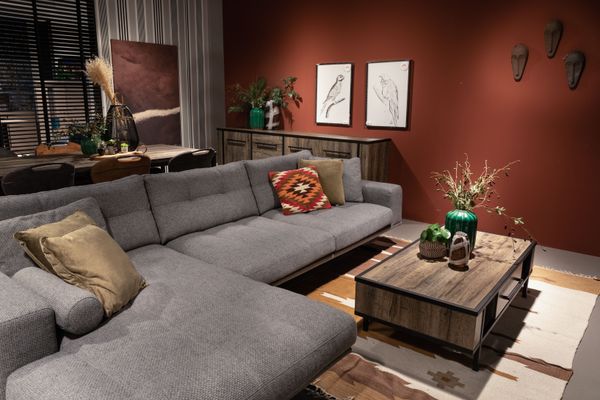 Moderne zetel Fayen stof grijs, poten metaal grijs B325 x D106/177 x ...