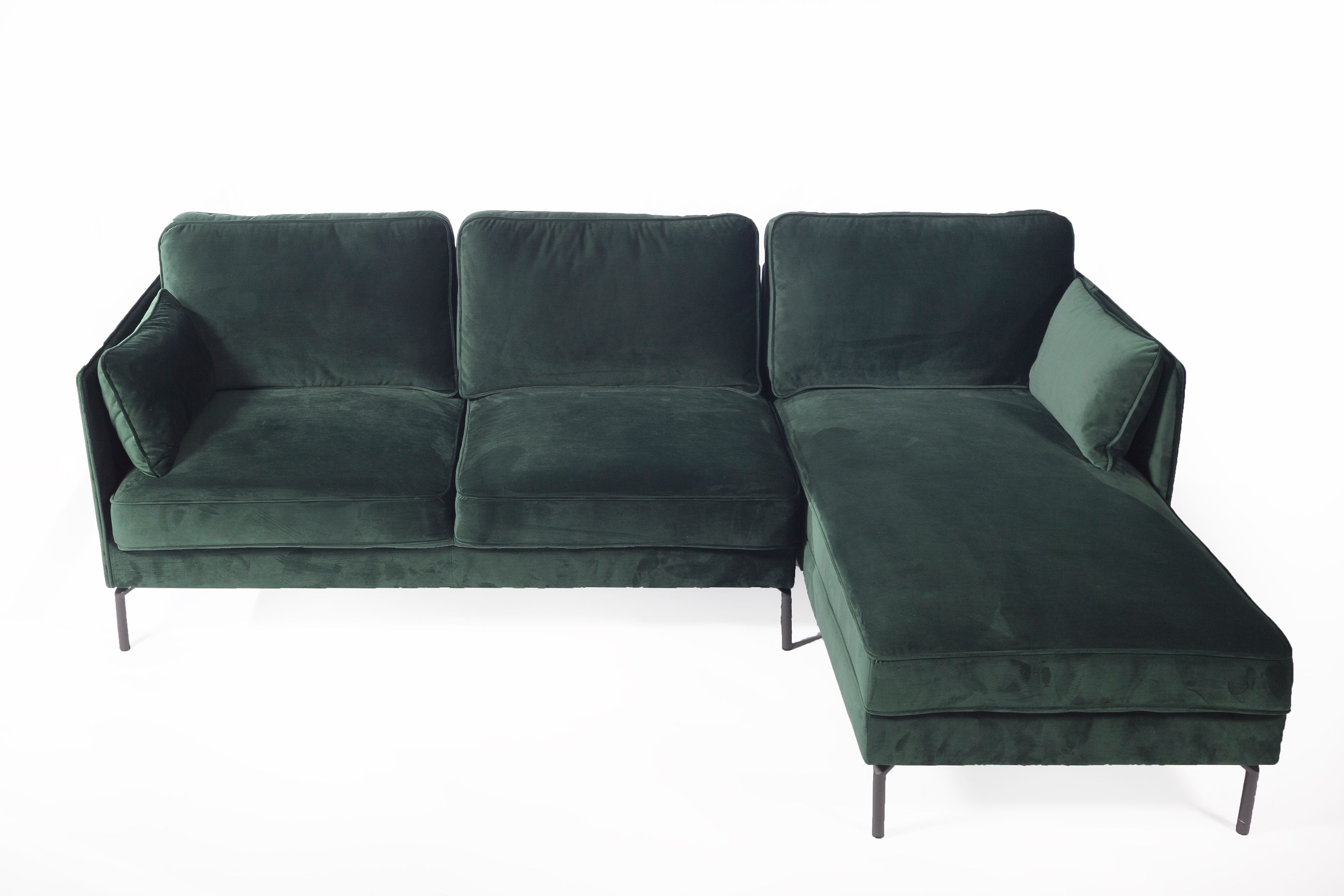 Hoekzetel in groene velvet longchair groen B252 x D157 x H85 cm | DEBA ...