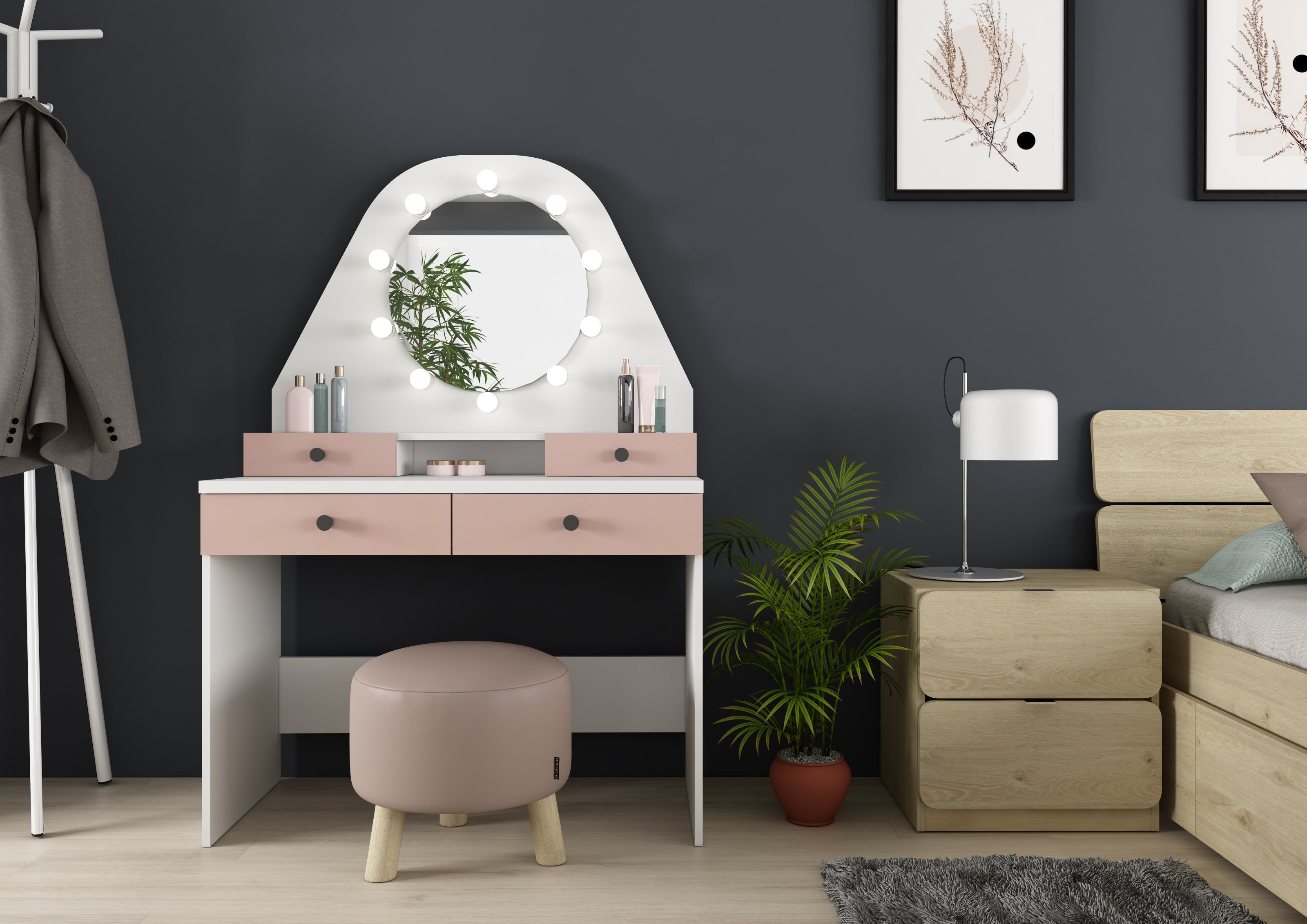 Beds&more Make-up tafel VANITY STAR - wit/roze multicolor B100 x D41 x ...