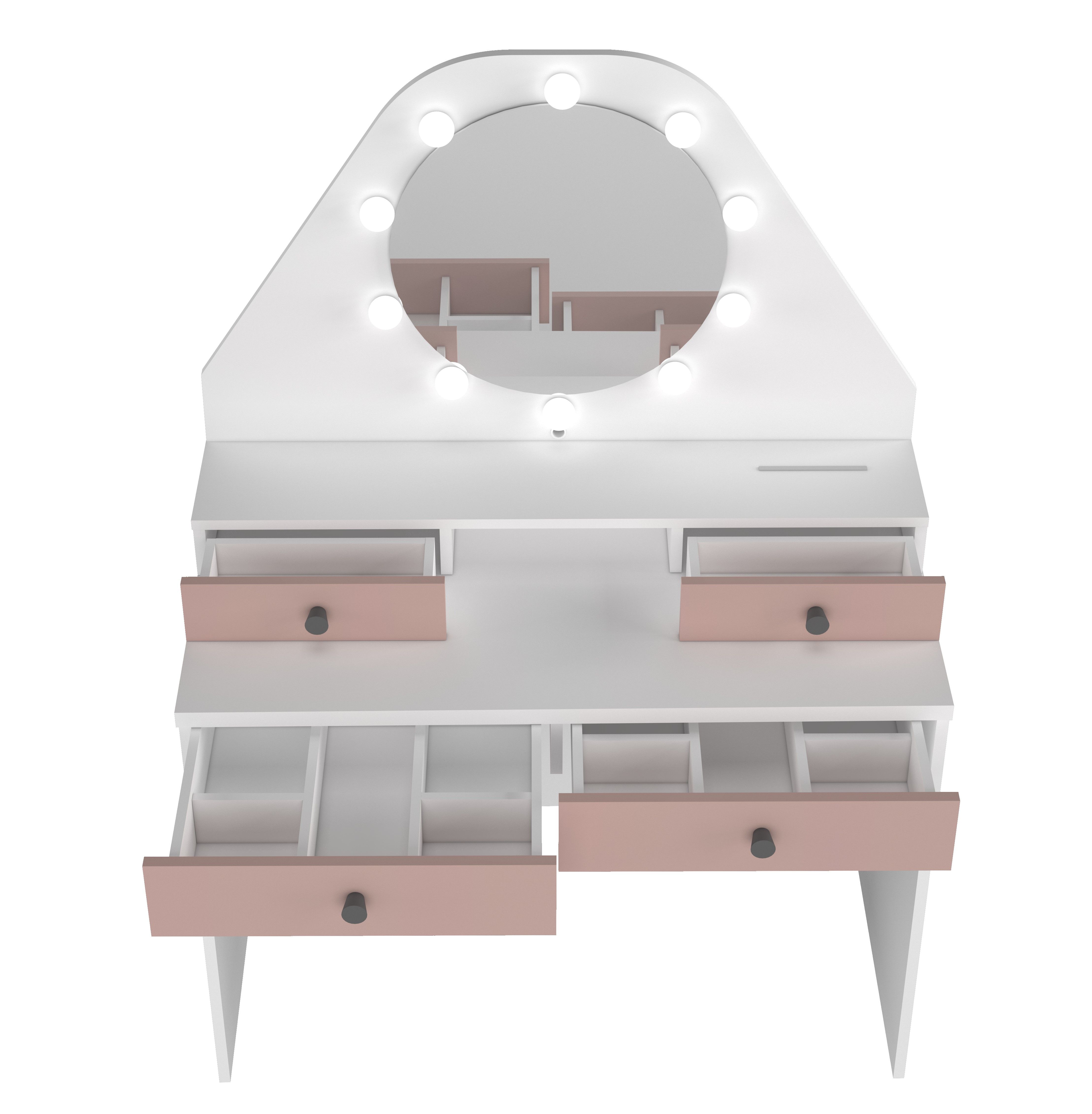 Beds&more Make-up tafel VANITY STAR - wit/roze multicolor B100 x D41 x ...