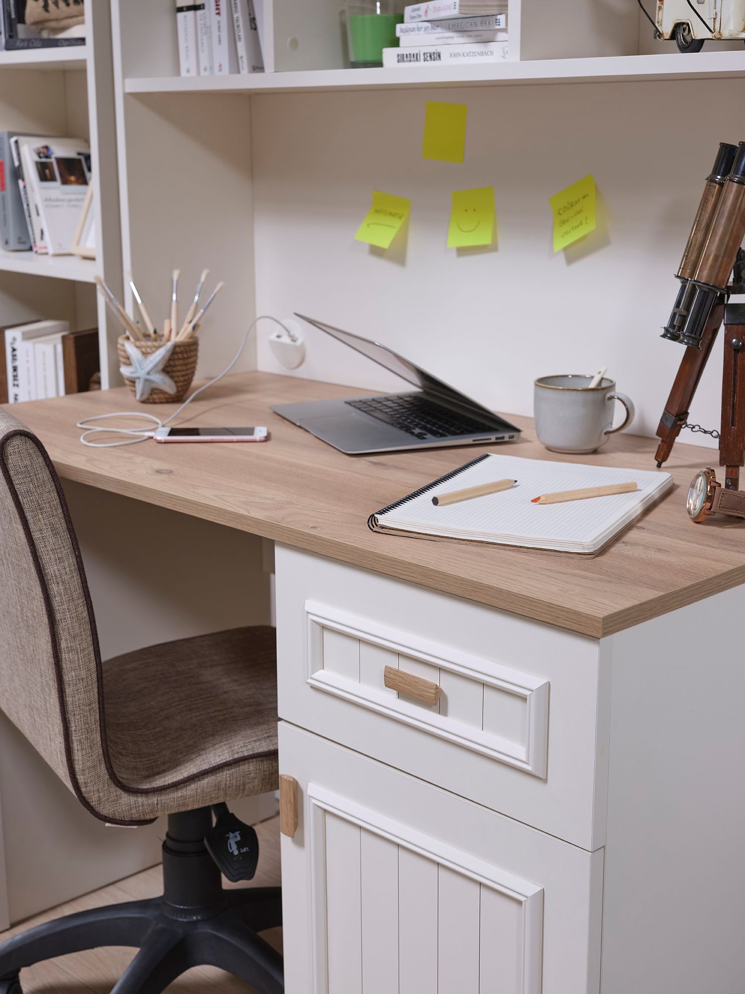 Opzetstuk voor bureau Monte wit wit B118 x D29 x H87 cm | DEBA Meubelen