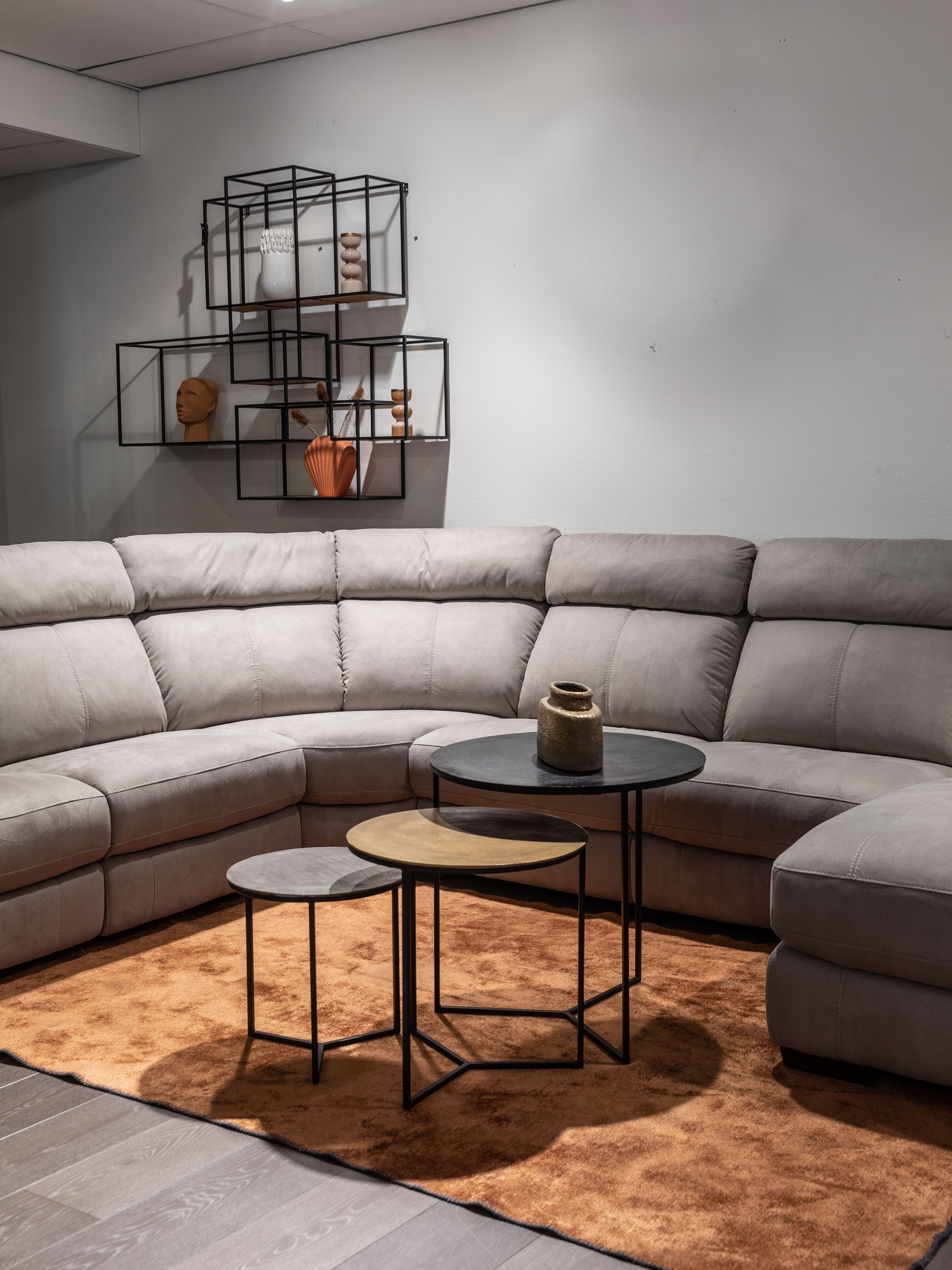 Klassieke zetel RS-11119 met relax en longchair in taupe stof