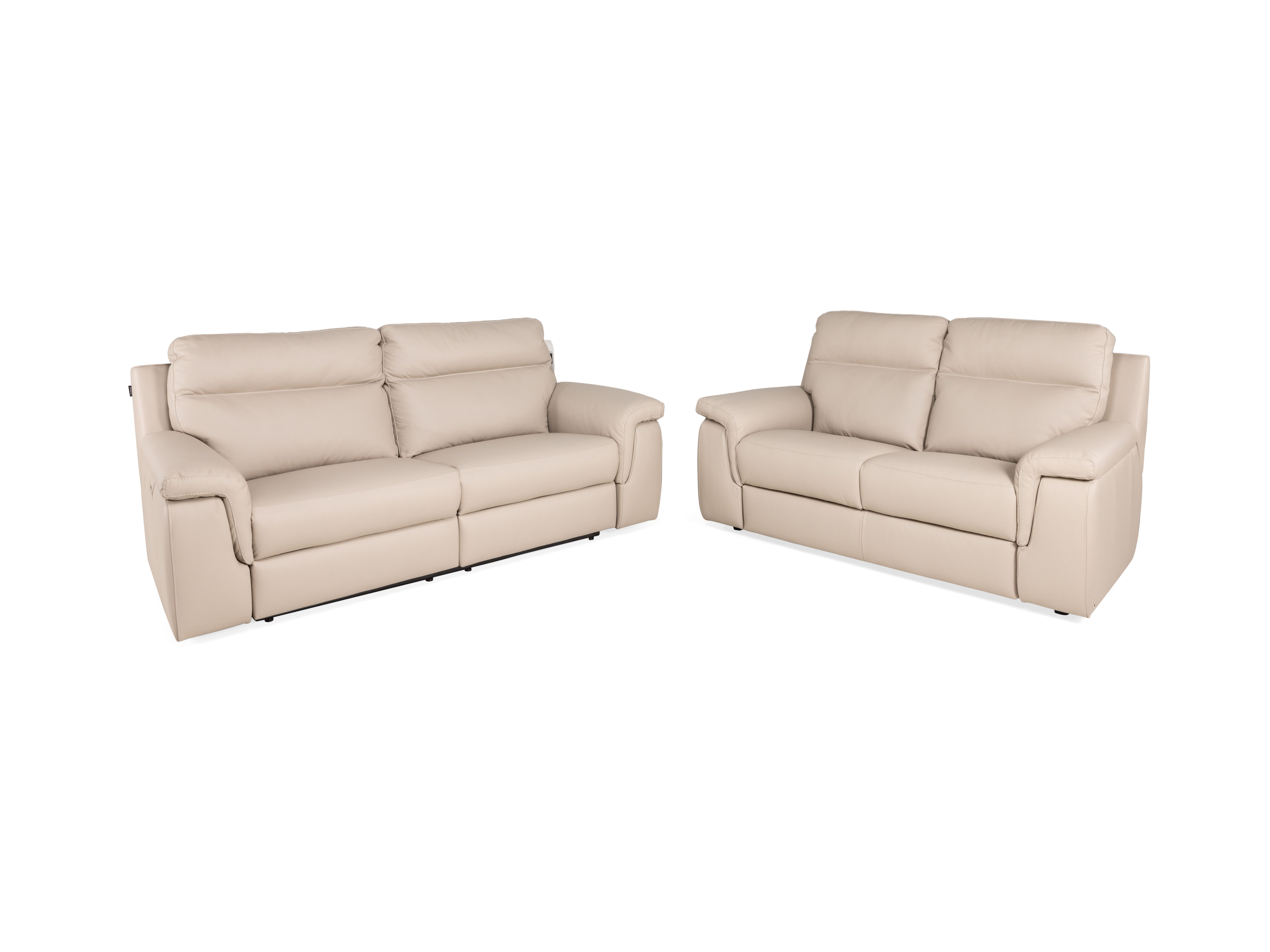 Nicoletti Home Alan 3-zit met 2 elektr. relaxen beige leder wit B210 x ...