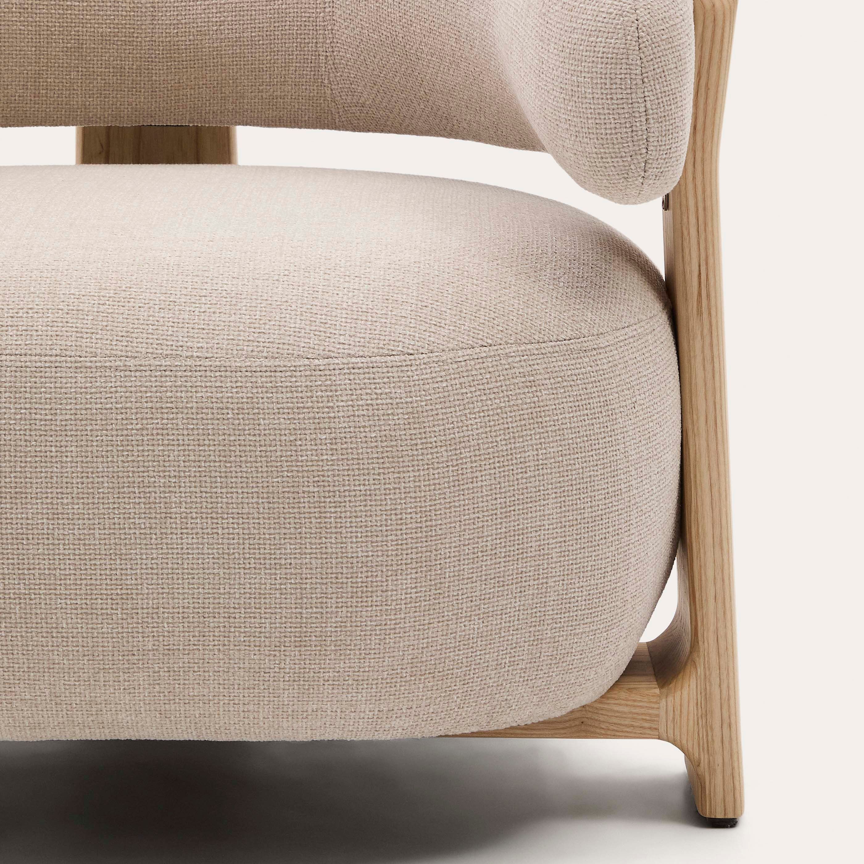 Kave Home Granite fauteuil beige stof naturel hout beige B87,5 x D83,5 ...