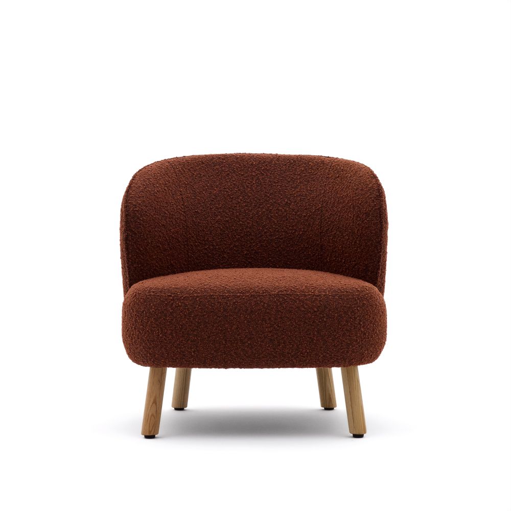Kave Home Ulit fauteuil terracotta bouclé massief beukenhout